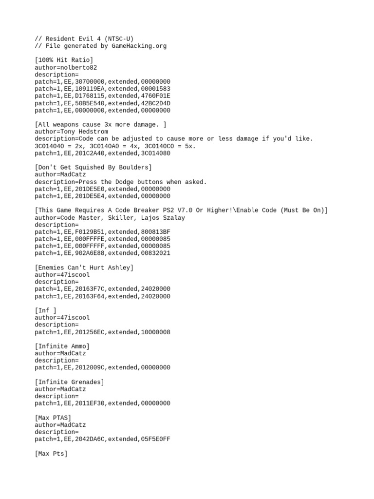Resident Evil 4 Cheat Codes and Patches | PDF