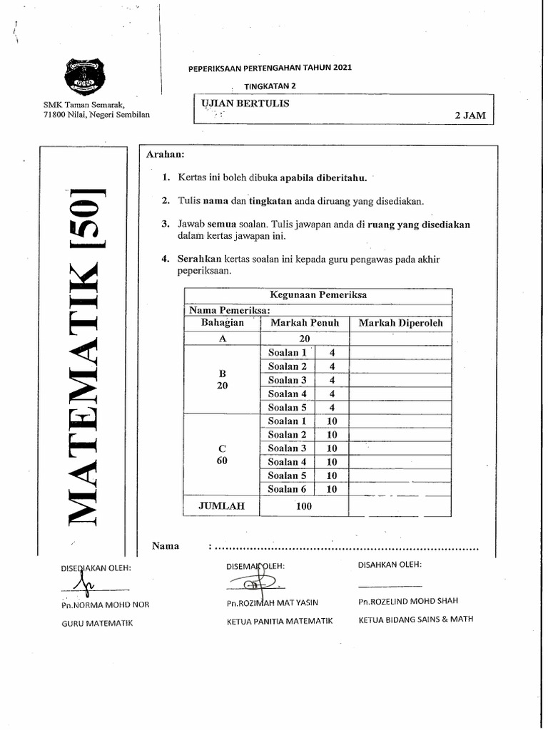 Soalan PPT Math F2 2021 | PDF
