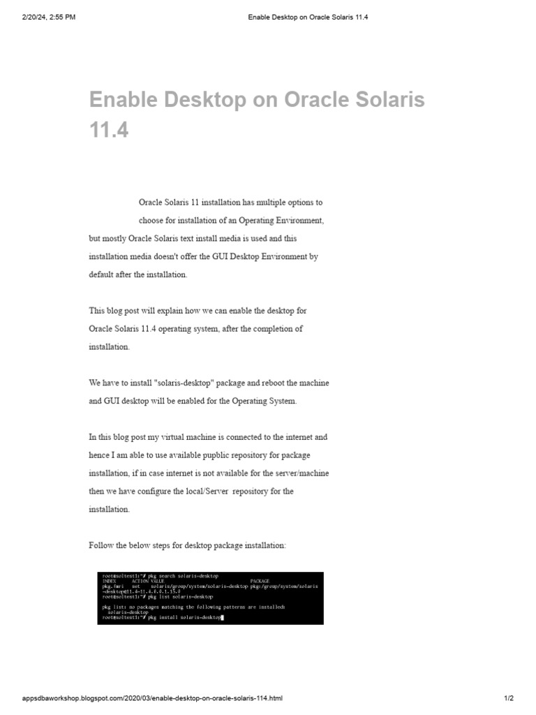 Enable Desktop On Oracle Solaris 11 4 Pdf