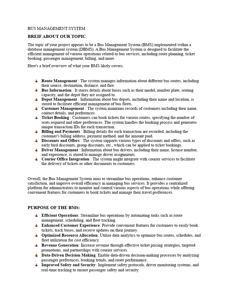BUS MANAGEMENT SYSTEM | PDF | Bus | Fare