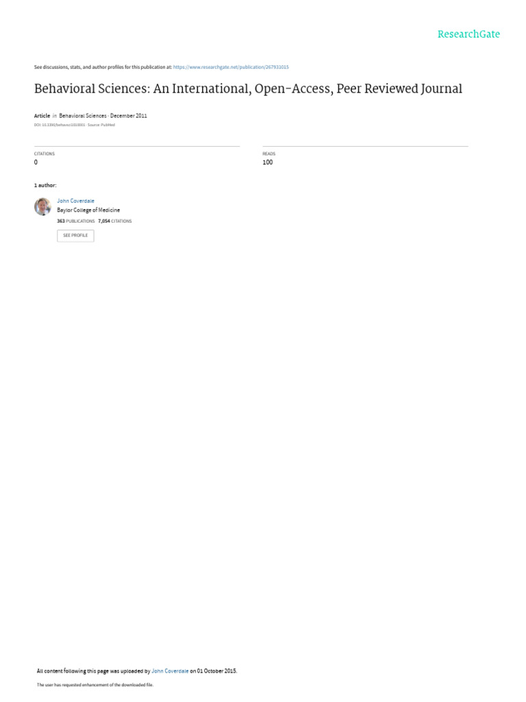 Introduction to Behavioral Sciences Journal | PDF | Psychology | Open ...