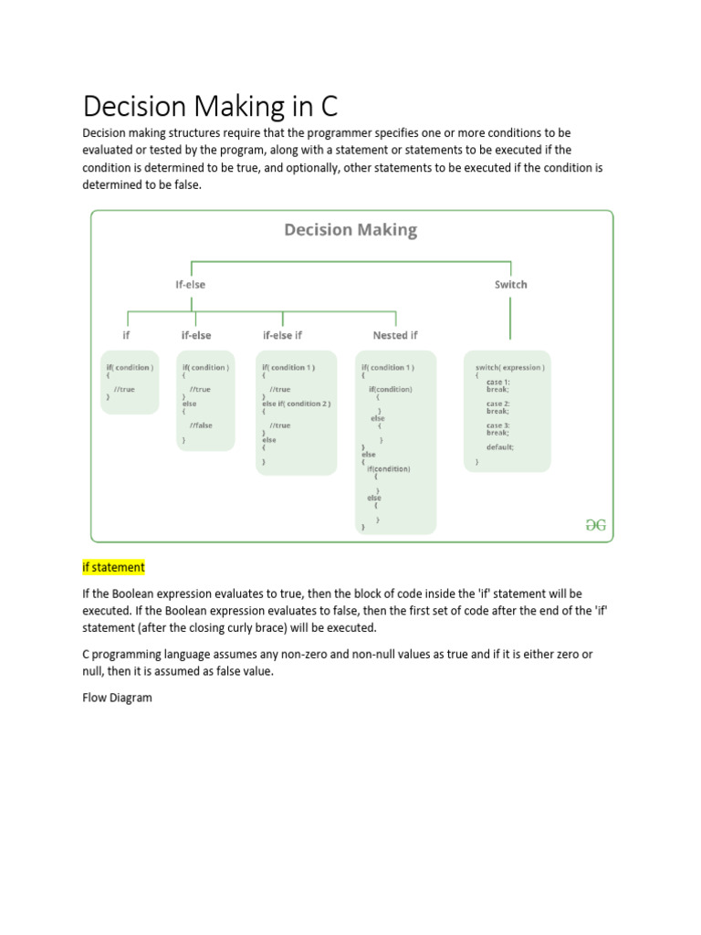 Decision Making In C Pdf Boolean Data Type Integer Computer Science