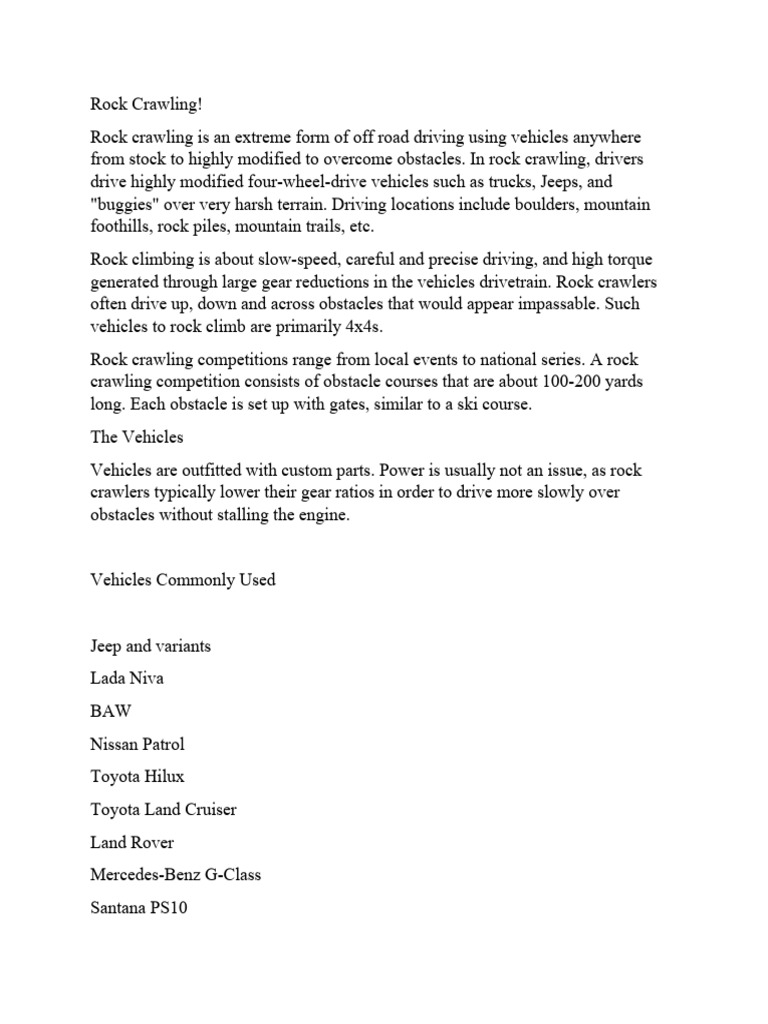 Rock Crawling | PDF | Wheeled Vehicles | Car