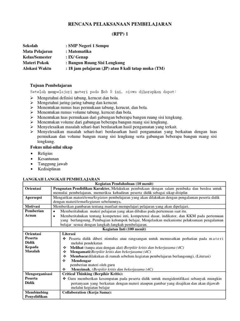 RPP Bangun Ruang Sisi Lengkung | PDF | Karier & Perkembangan