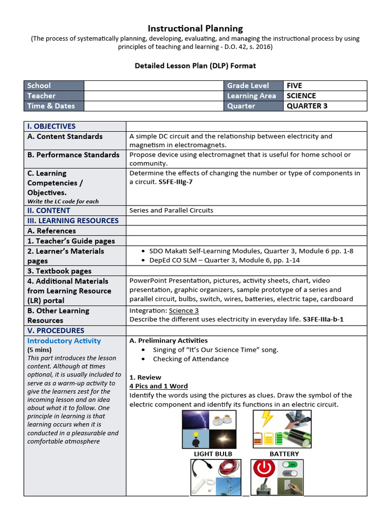 Planning a Series Circuit Lesson | PDF | Learning | Electricity