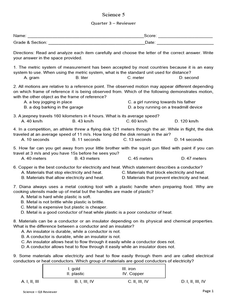 Quarter 3 Science Reviewer Pdf Electrical Conductor Magnet