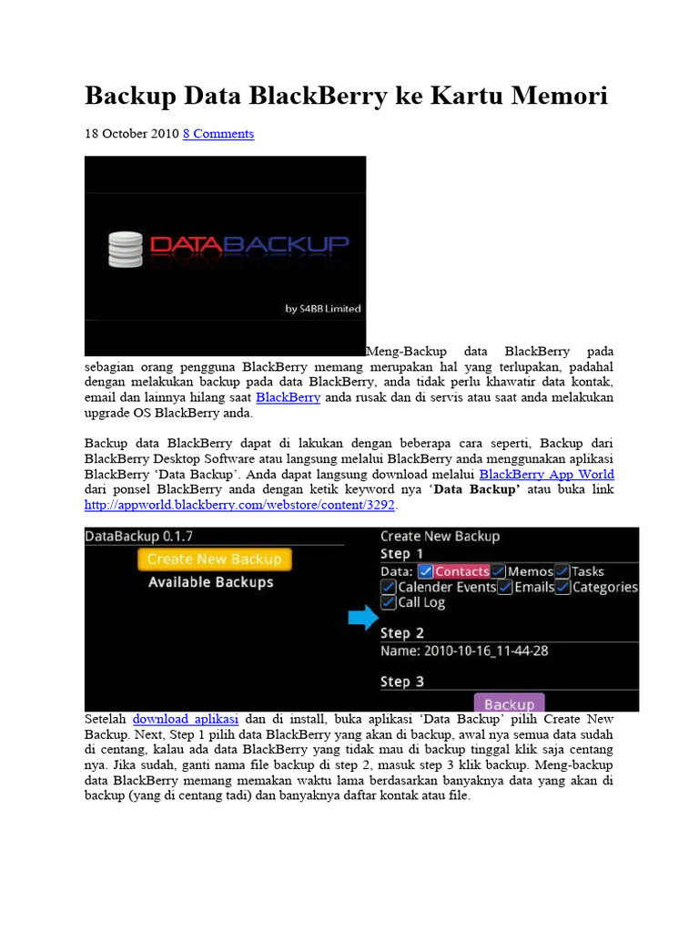 Cara Backup Data BlackBerry Dengan Desktop | PDF