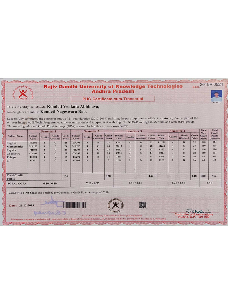 Puc Grade Sheet | PDF