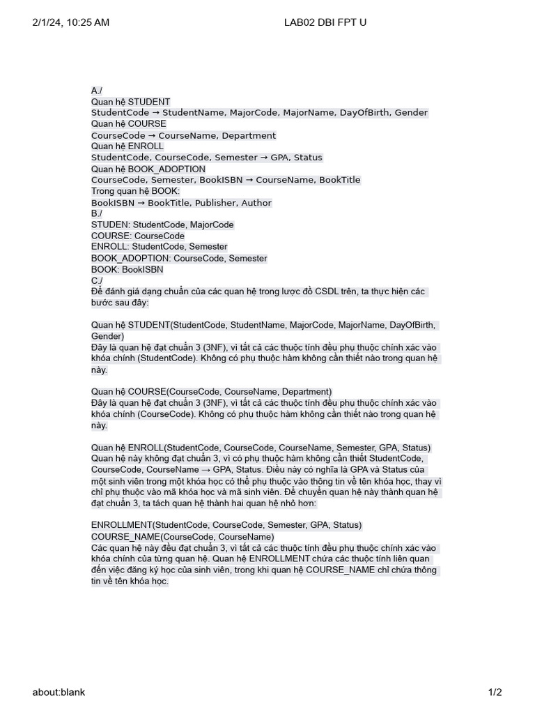 Lab02 Dbi FPT U | PDF
