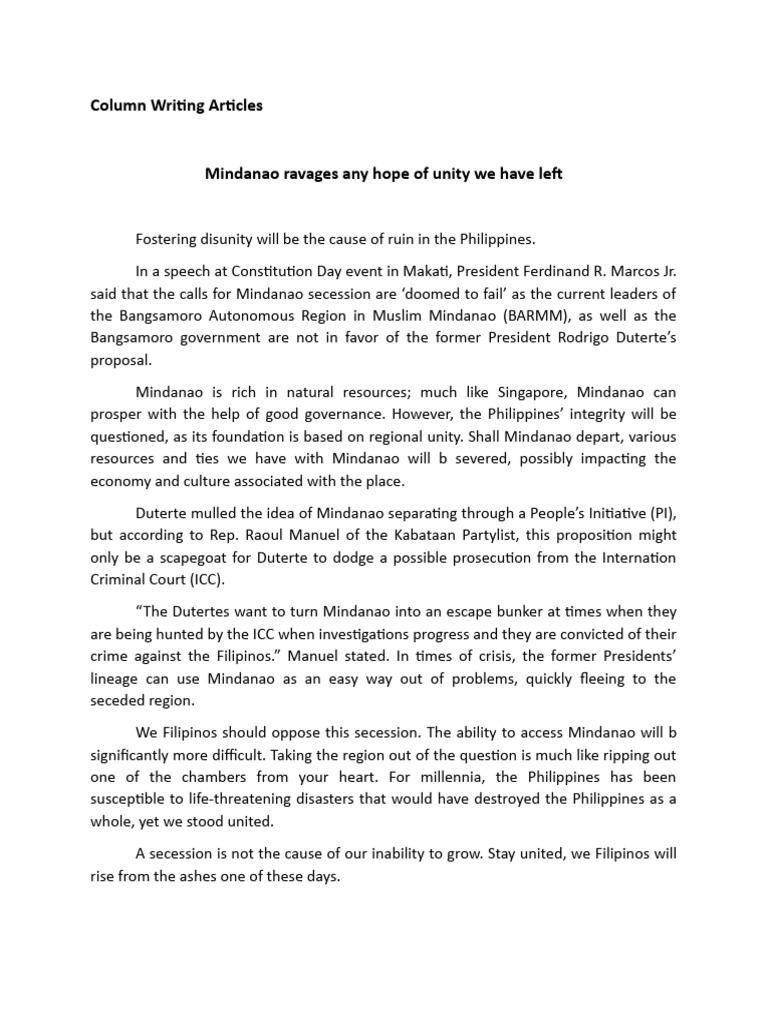 Column Writing Articles | PDF | Philippines | Rodrigo Duterte