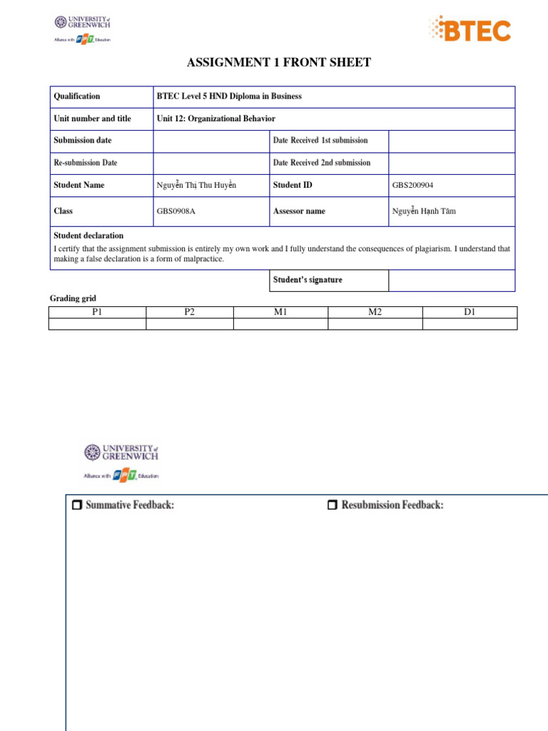 BTEC Level 5: Organizational Behavior | PDF | Career & Growth | Business
