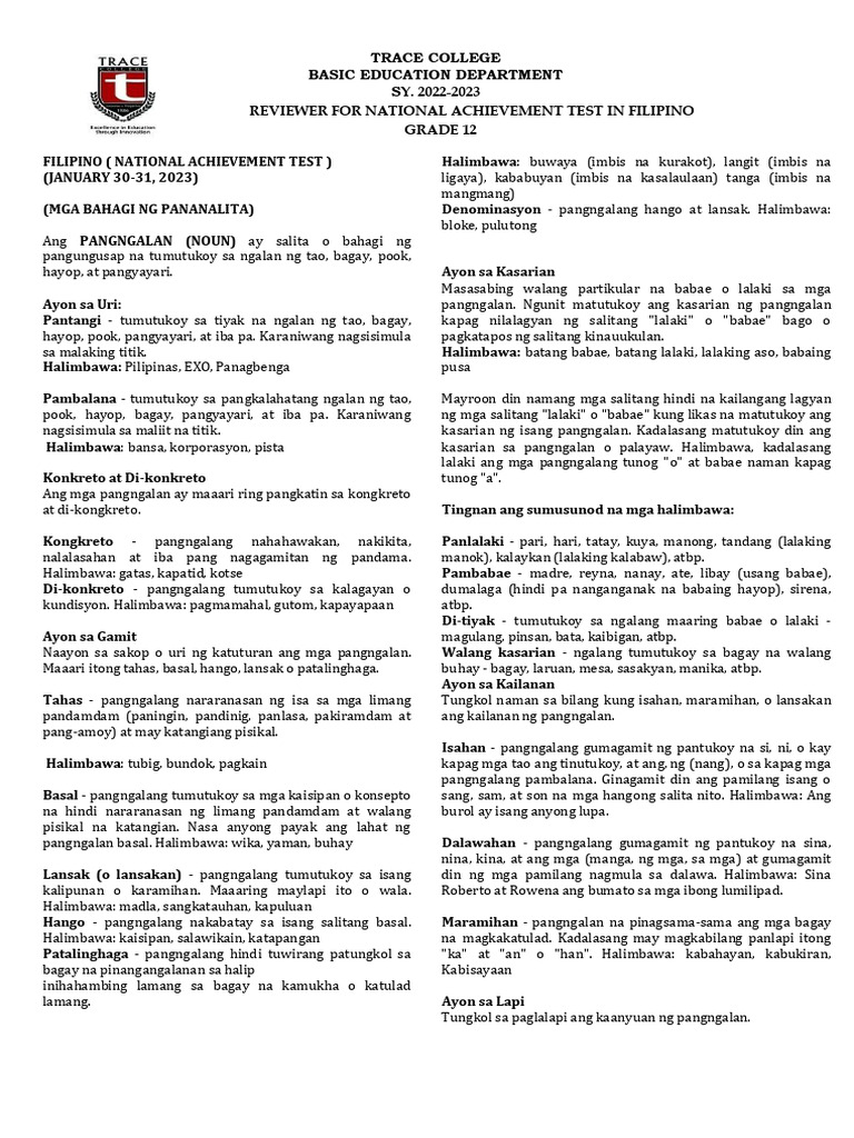 Nat Reviewer For Filipino Final | PDF