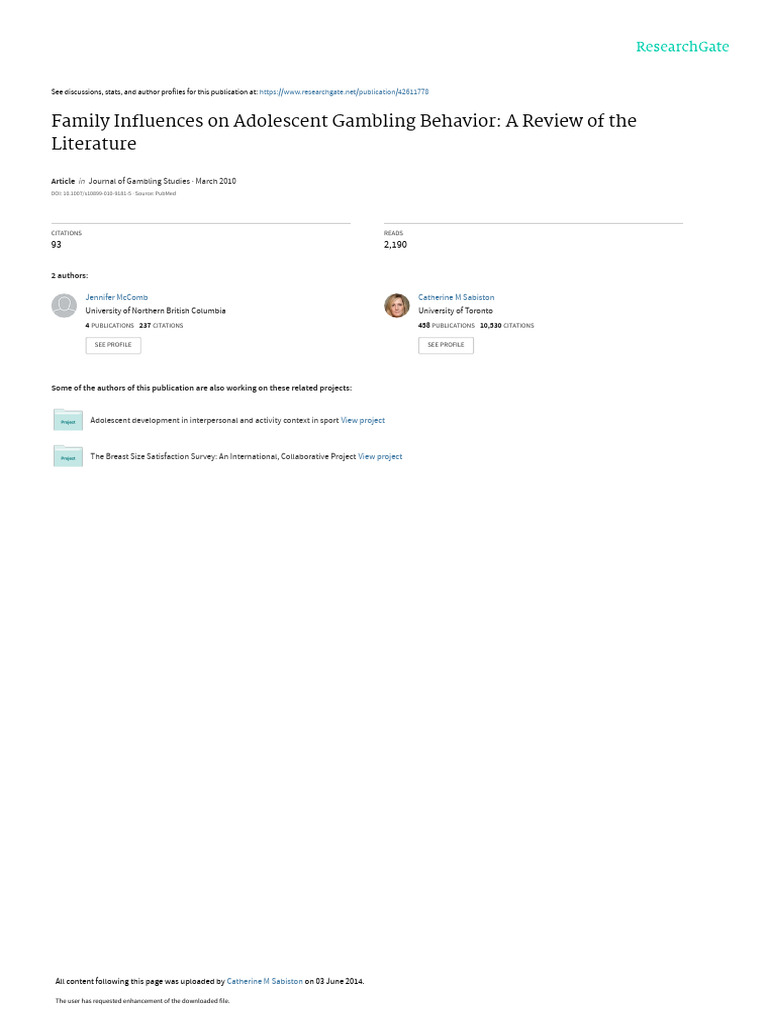 Article 66 | PDF | Problem Gambling | Adolescence