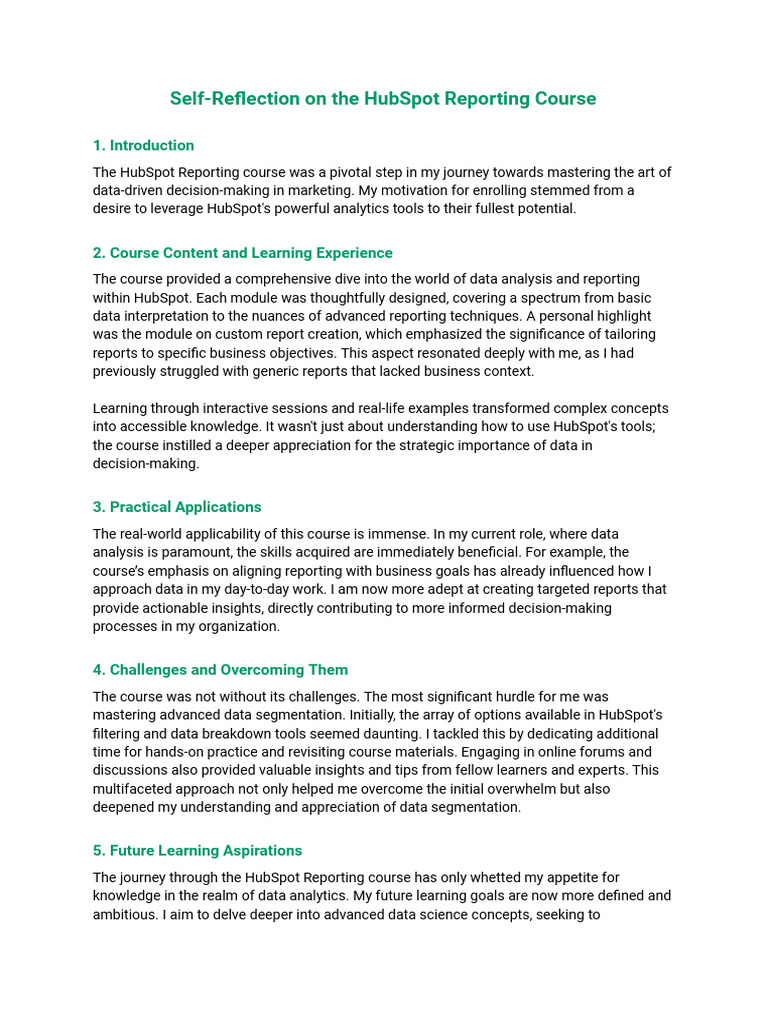 Han Nguyen - Self-Reflection On The HubSpot Reporting Course | Download ...