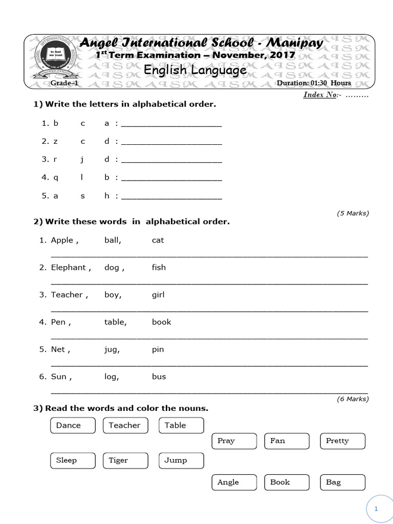Grade 1 English Exam Paper 2017 | PDF | Linguistics | Languages