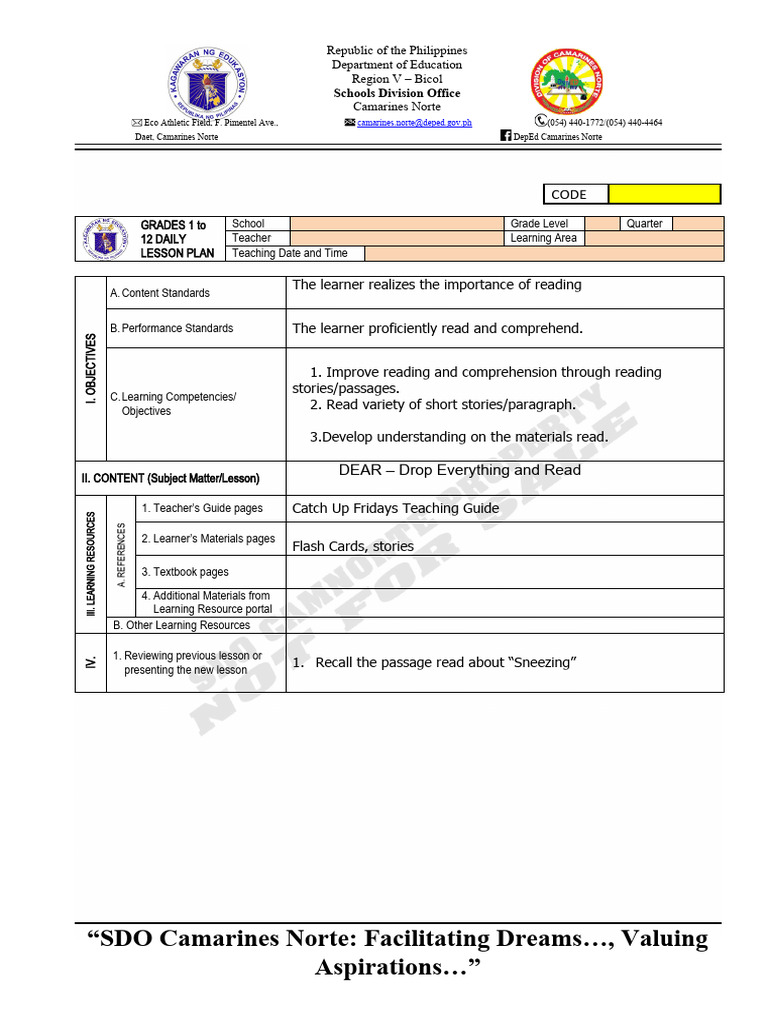 SDO Camarines Norte: Facilitating Dreams, Valuing Aspirations | PDF | Learning