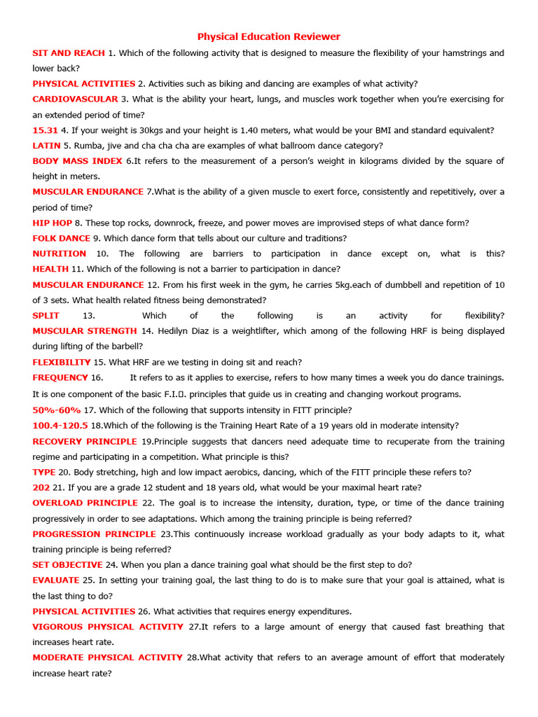 Comprehensive Physical Education Guide | PDF | Dances | Body Mass Index