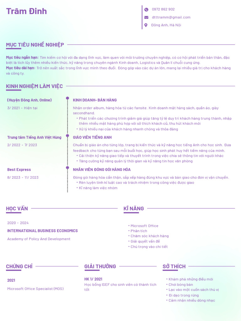 Tram Dinh CV | PDF