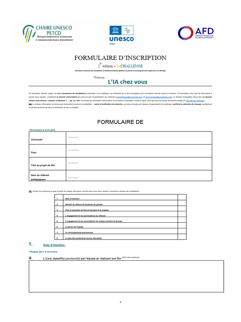 Formulaire d'inscription IACHALLENGE | PDF