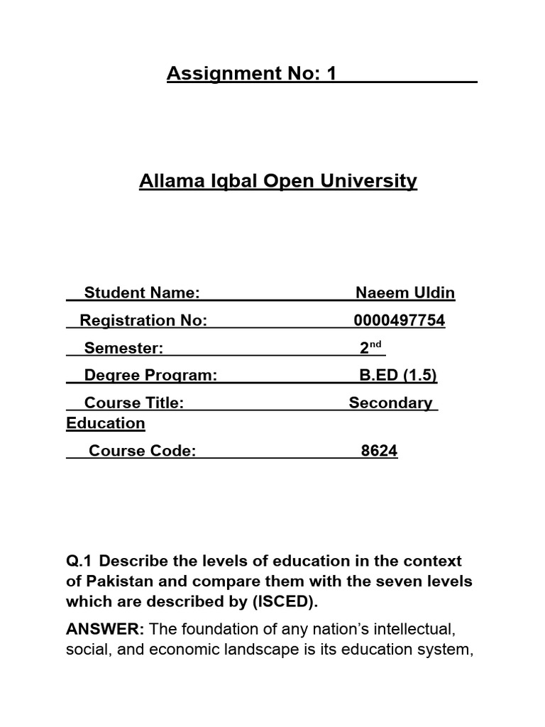 8624 Assignment No1 | PDF | Curriculum | Private School