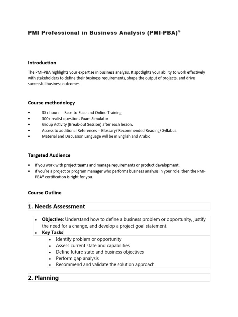 Professional in Business Analysis (PMI-PBA) ®lish | PDF | Business ...