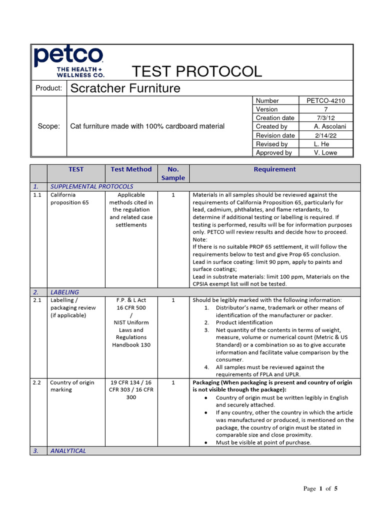 Petco-4210-Scratcher - Furniture - V7 Petco猫抓板测试protocol | PDF