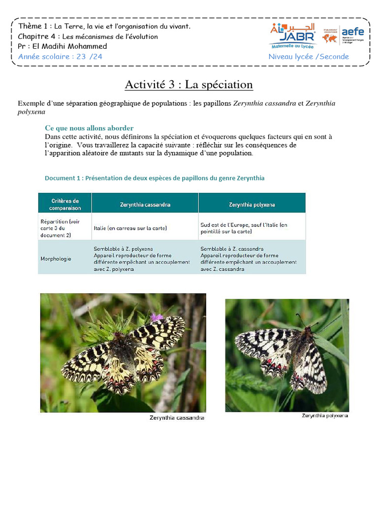 Activité 3-Chapitre4-Spéciation SVT | PDF | Espèces | La nature