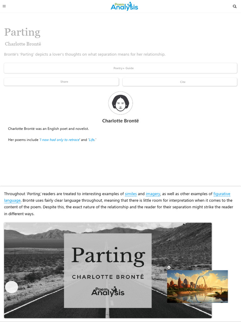 Parting by Charlotte Brontë - Poem Analysis | PDF | Poetry | Rhyme