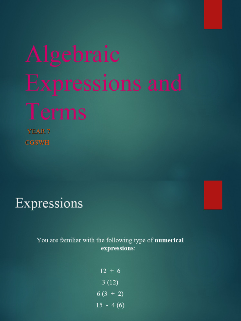 Understanding Algebraic Expressions | PDF | Algebra | Numbers