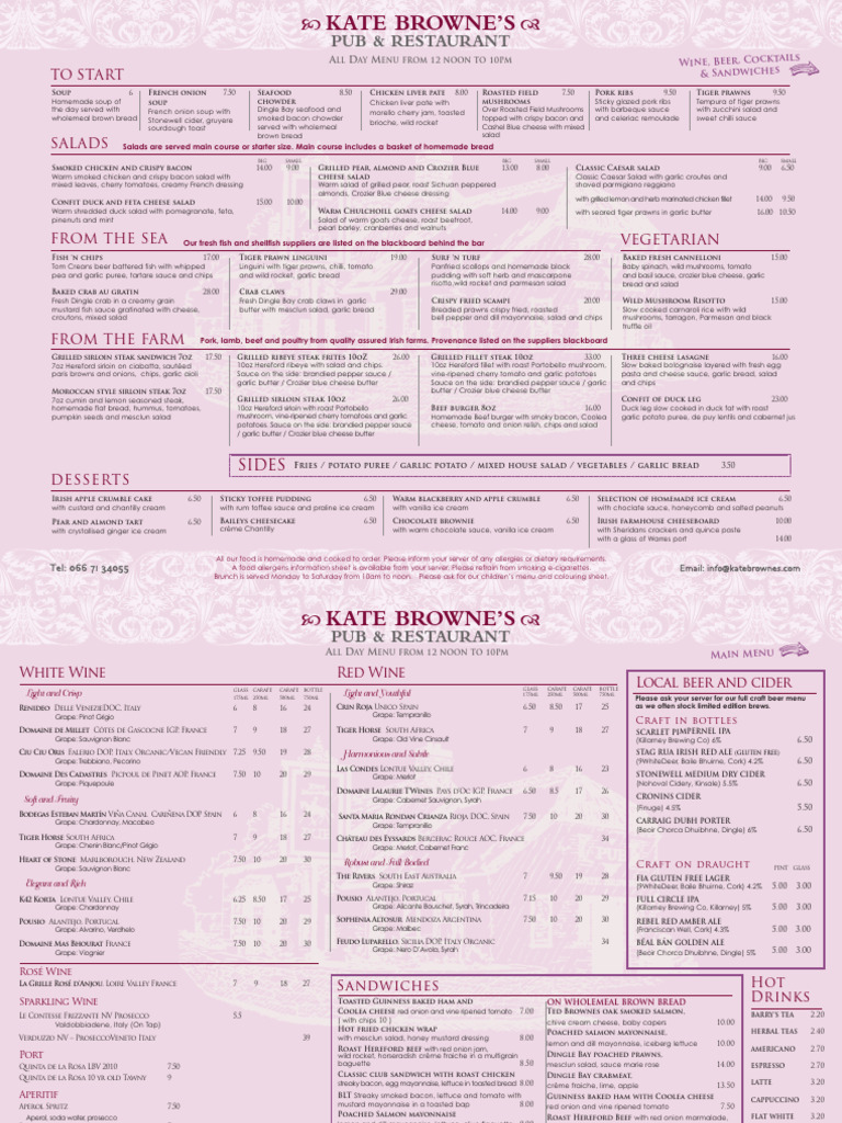 Kate Browne's Restaurant Menu | PDF | Rose | French Fries