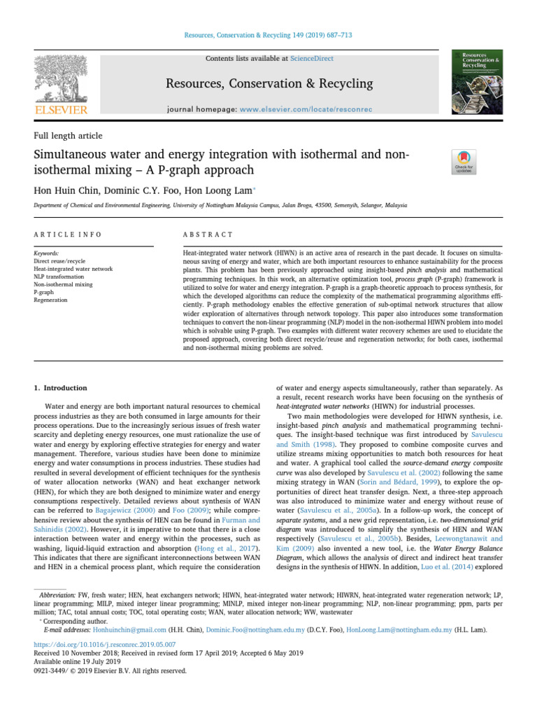 2019-Chin-Simultaneous Water and Energy Integration With Isothermal and ...