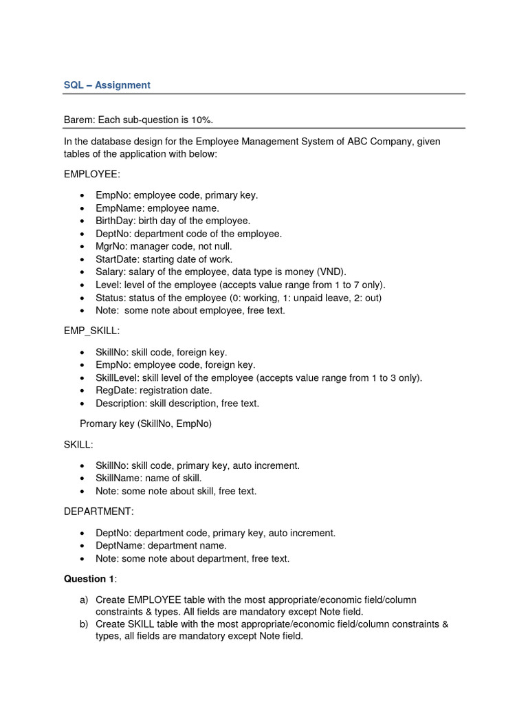 SQL - Assignment | PDF | Computer Programming | Data Model