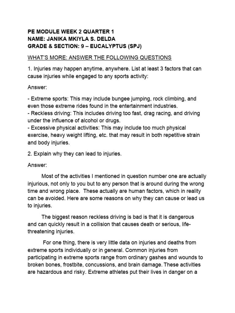 Pe Module Week 2 Quarter 1 | PDF | First Aid