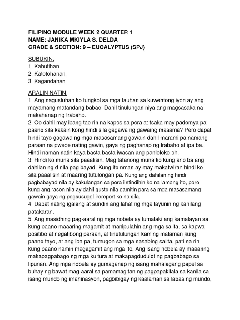 Filipino Module Week 2 Quarter 1 | PDF