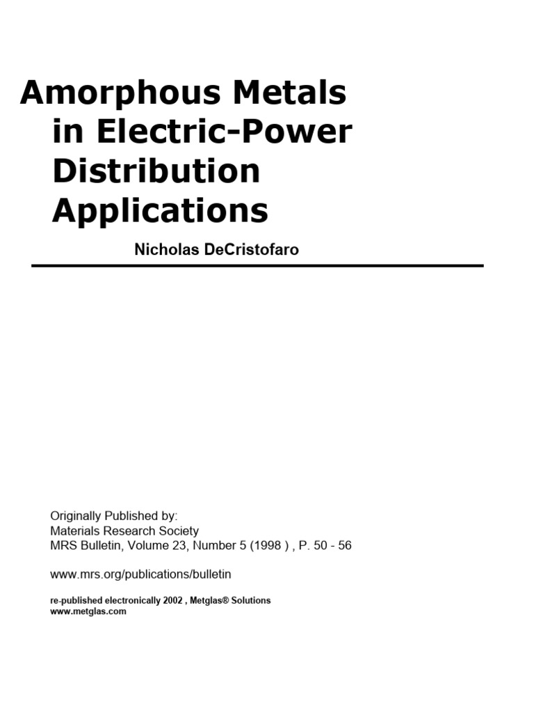 Amorphous Metals in Electric-Power Distribution Applications | PDF ...