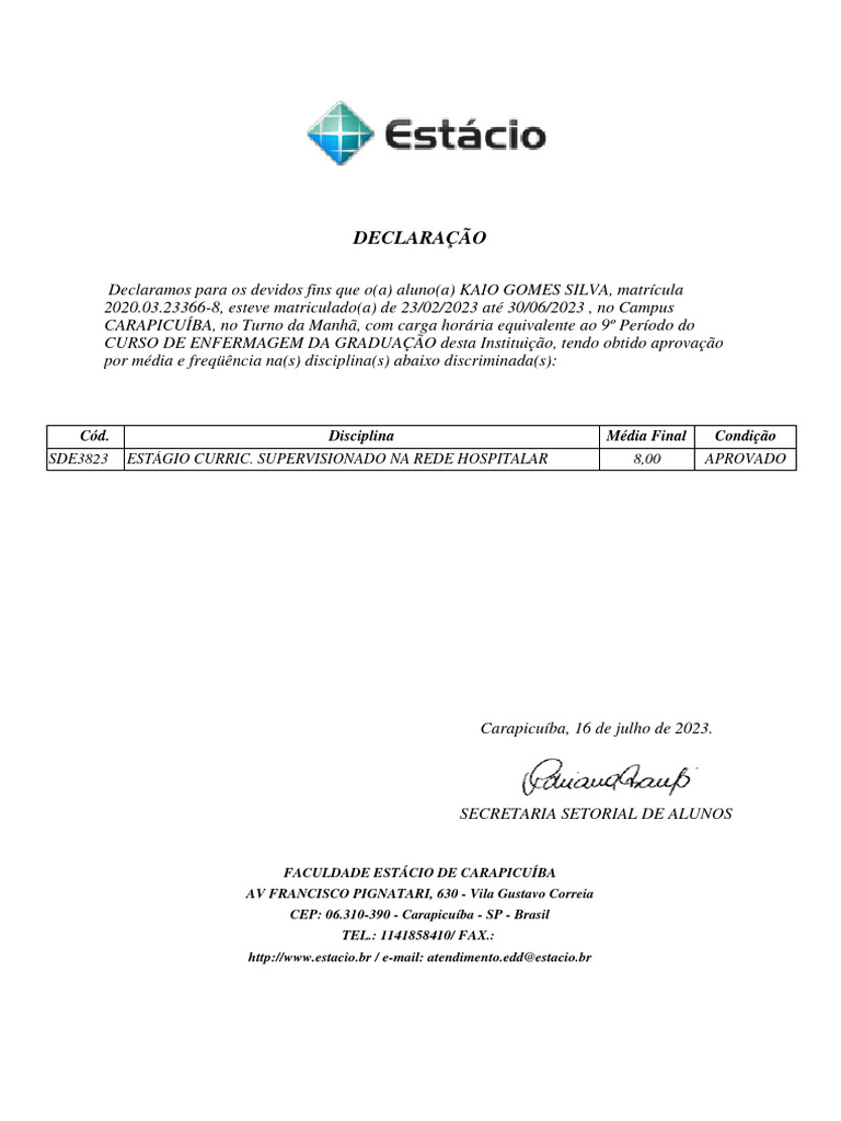 Declaracao Estagio Pdf