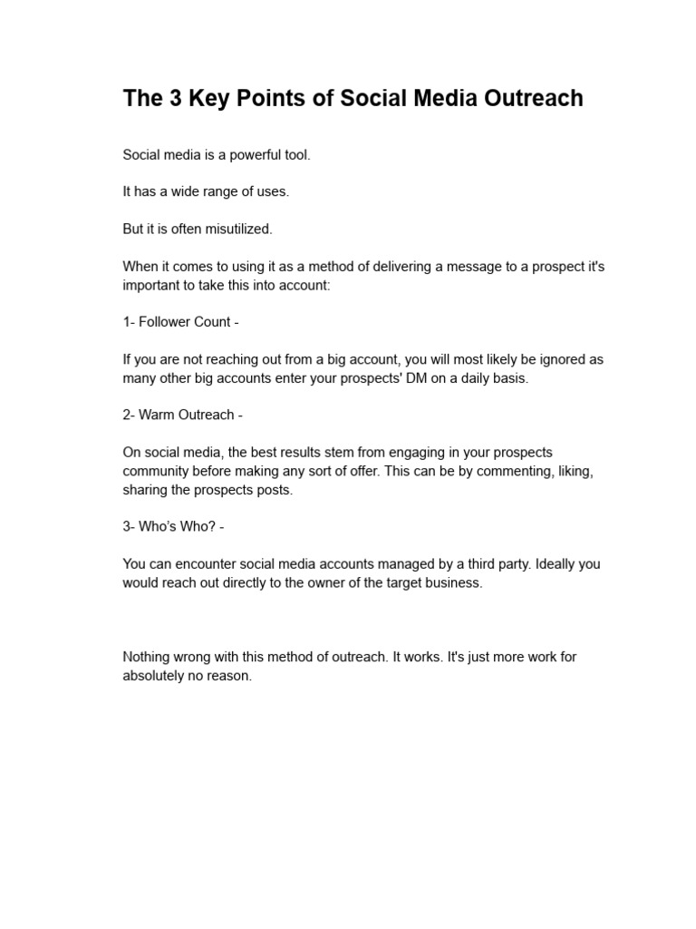 The 3 Key Points To Social Media Outreach | PDF