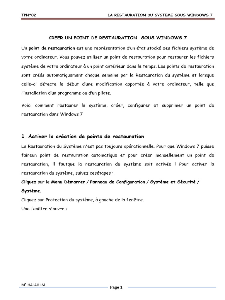 2creer Un Point de Restauration Sous Windows 7 | PDF