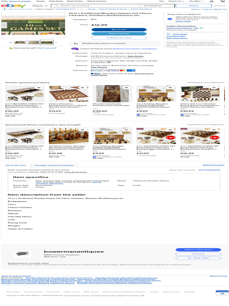 10 in 1 Traditional Wooden Games Set Chess, Checkers, Dominos BackGammon Etc Ebay | PDF | E Bay