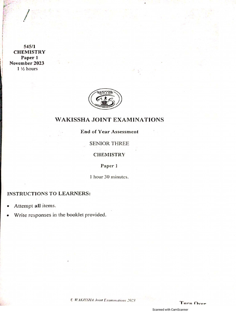s.3 Chem WAKISSHA EOY 2023 | PDF