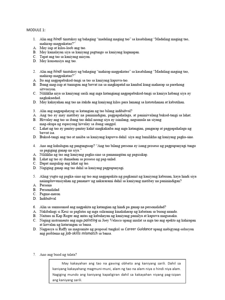 Esp 10 q1 Assessment | PDF