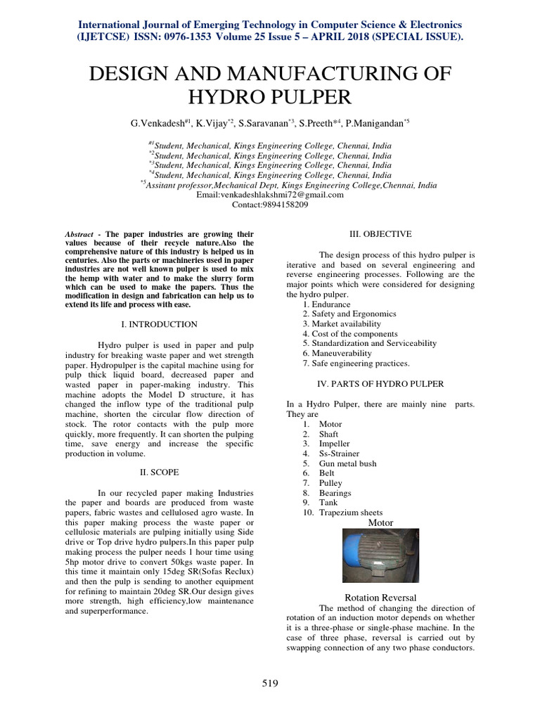 Hydro Pulper Design and Manufacturing | PDF | Belt (Mechanical ...