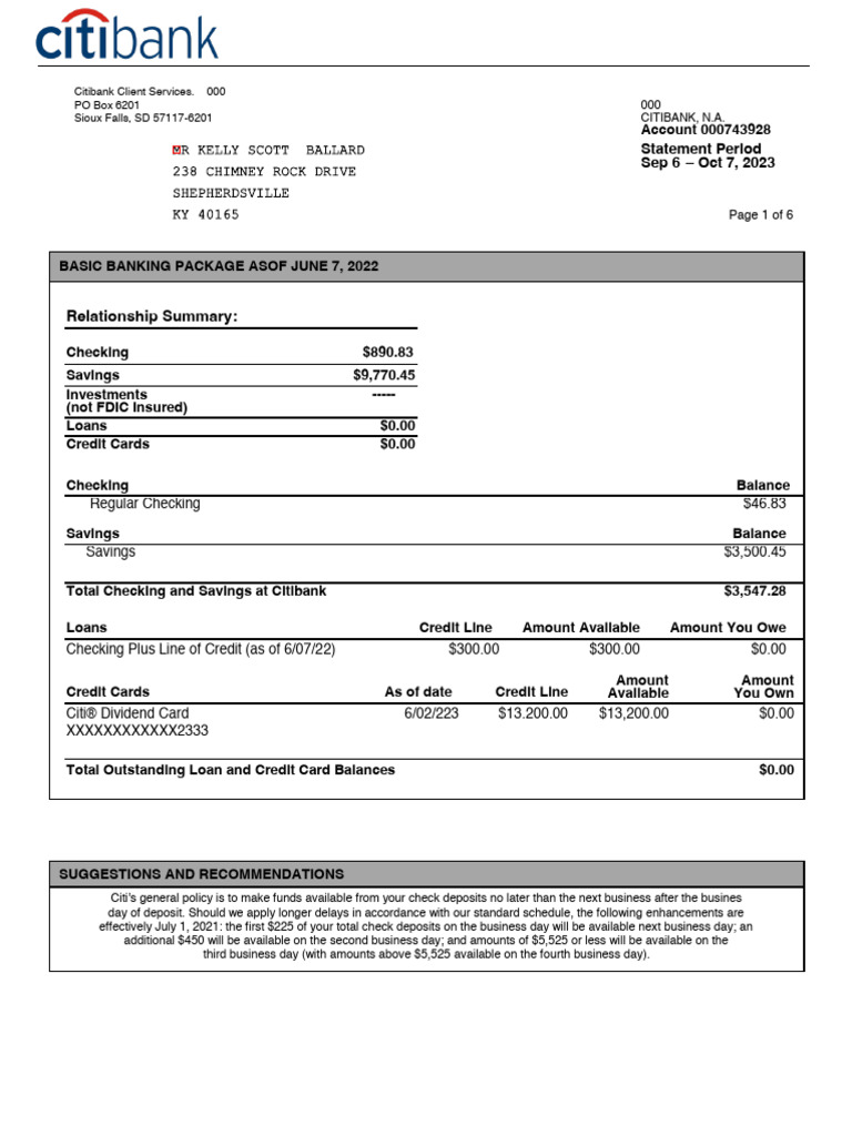 USA Citibank Bank | PDF | Credit Card | Transaction Account