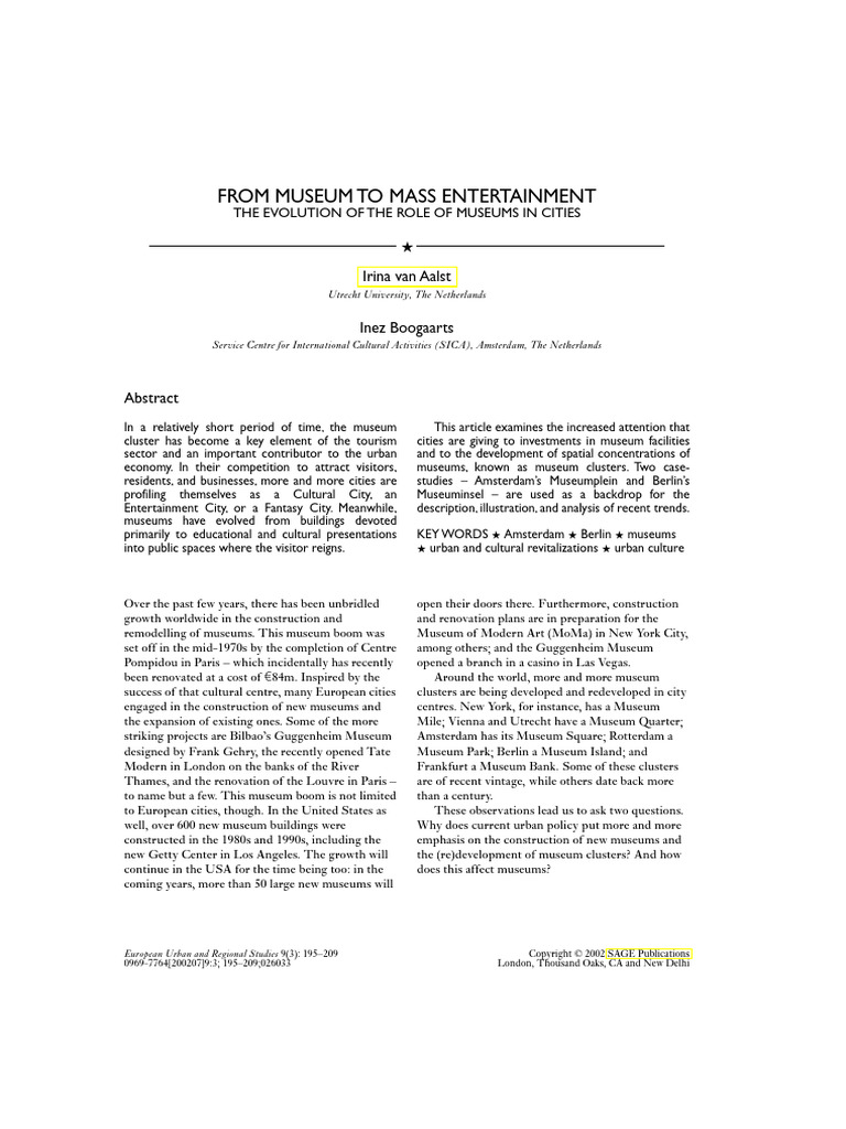 Van Aalst Boogaarts 2002 From Museum To Mass Entertainment The ...