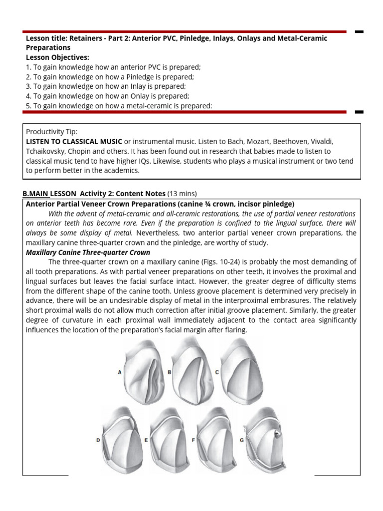 Pinledge and Anterior Crown Preparations | PDF | Human Tooth | Mouth