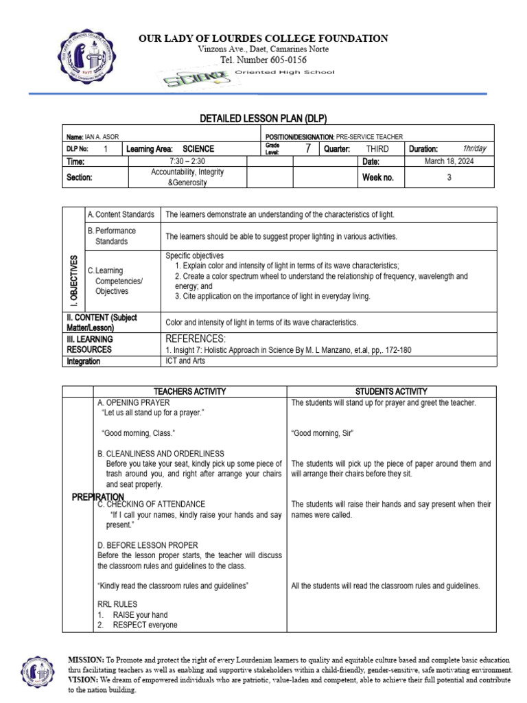 DLP 1 - Grade 7 - ASOR | PDF | Light | Color