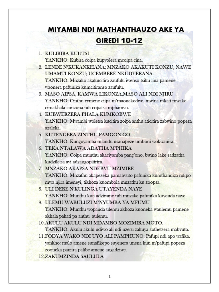 Chichewa Proverbs and Their Meanings | PDF