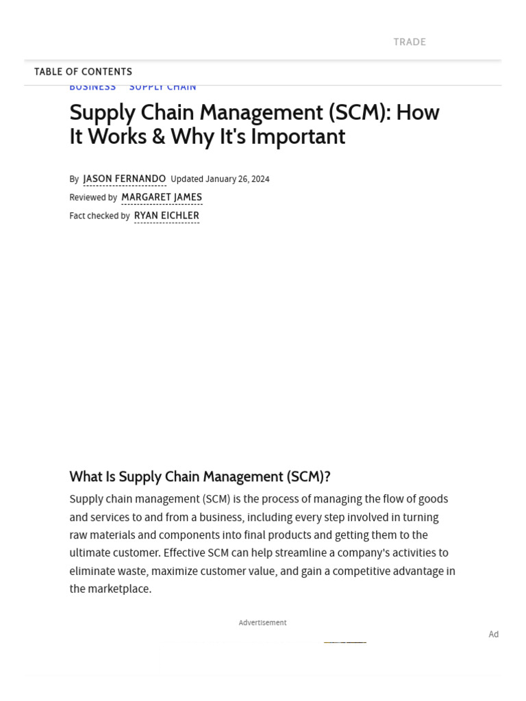 Supply Chain Management (SCM) - How It Works & Why It's Important | PDF Supply Chain Management (SCM) - How It Works & Why It's Important | PDF