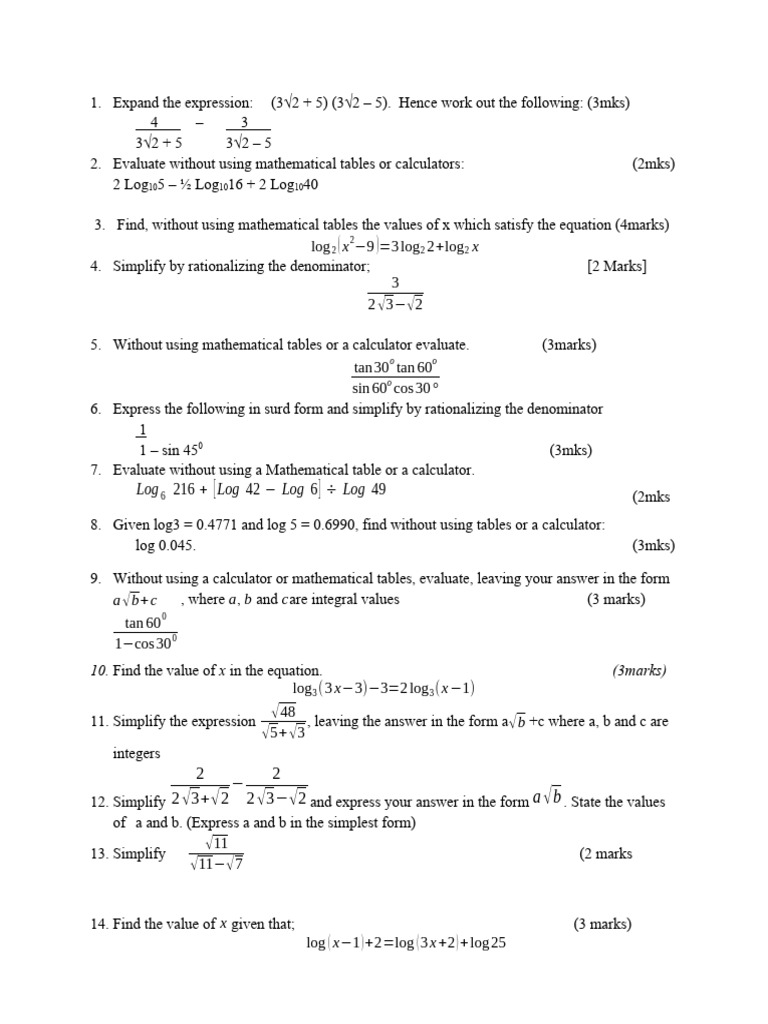 Surds Loga and Trig | PDF