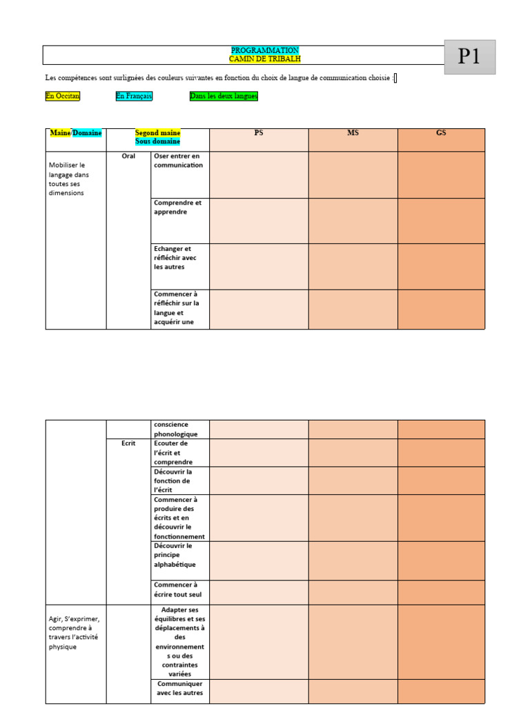 Tableau Vierge Programmation | PDF
